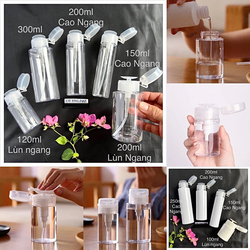 CHAI CHIẾT NƯỚC TẨY TRANG - CHAI NHỰA TRONG SUỐT ĐỰNG NƯỚC RỬA MÓNG / Nước hoa Hồng 100ml 120ml ...