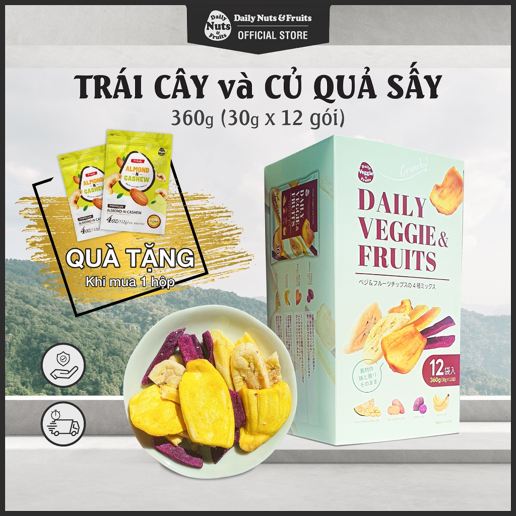 THƯƠNG HIỆU SỐ 1 NHẬT BẢN - 360g (30gx12 gói) TRÁI CÂY 4 LOẠI SẤY GIÒN Thực phẩm ăn vặt dinh ...