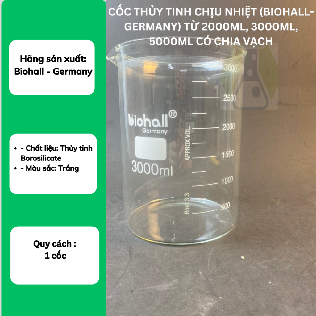 Cốc Thủy Tinh Chịu Nhiệt (BIOHALL-GERMANY) Từ 2000ml, 3000ml, 5000ml Có Chia Vạch - LABHN ...