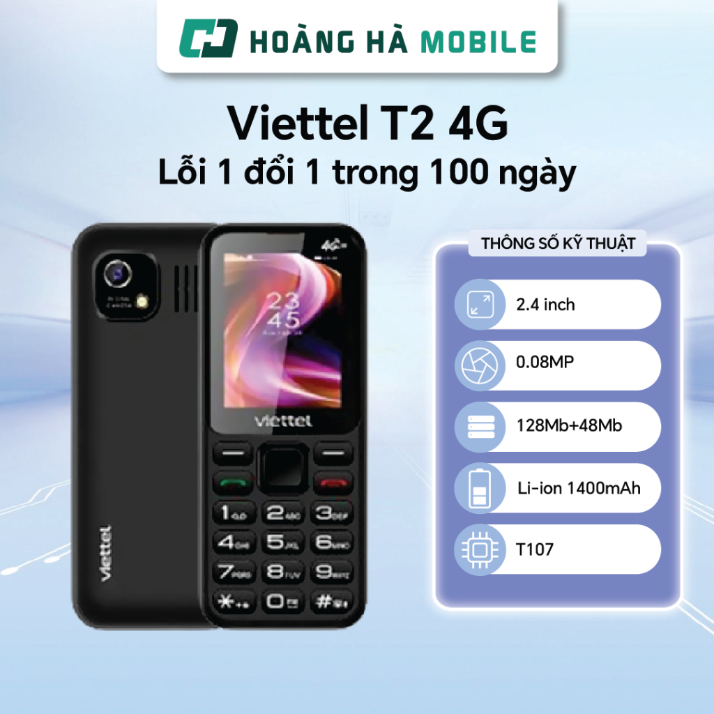 Điện thoại Viettel T2 4G 2,4" - 1400mAh- Chính hãng (Dùng cho mọi nhà mạng - Nguyên Seal ...