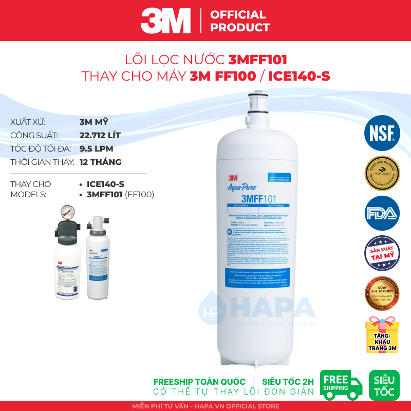 Lõi Lọc 3M Chính Hãng Nhập Khẩu Mỹ - Thay Cho Máy 3M FF100 3MFF101 ICE140-S HF40-S HF40S BREW120 ...