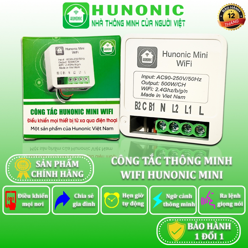 Công Tắc Thông Minh Wifi Hunonic Mini, Công Tắc Điều Khiển Từ Xa Qua ...