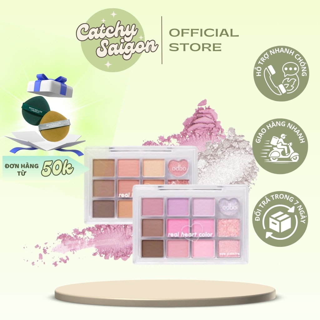 [ODBO] Bảng Mắt Odbo 12 Ô Real Heart Trái tim Nhũ Lì Trong Suốt Color Eye Palette (OD2019 ...