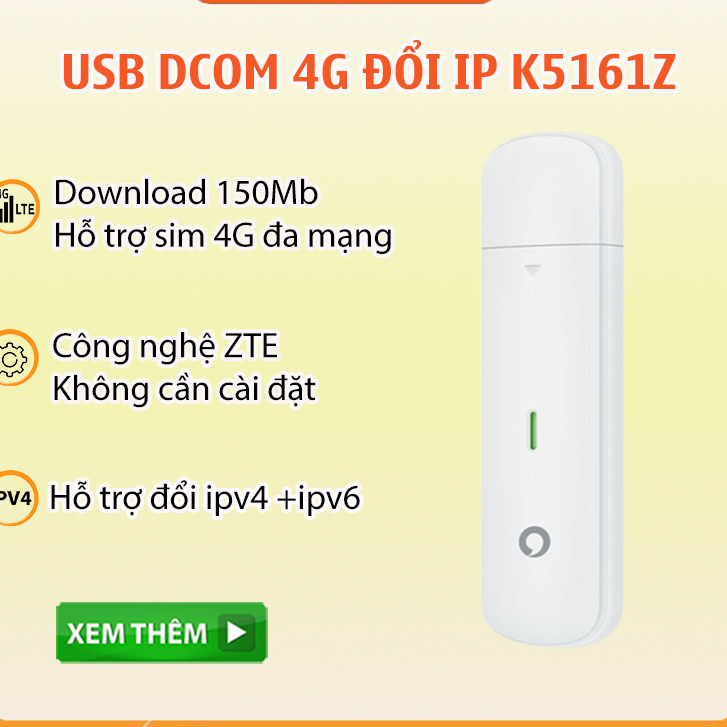 USB Dcom 4G ZTE Vodafone K5161Z đổi IP tốc độ 150Mbps dùng đa mạng, hỗ ...