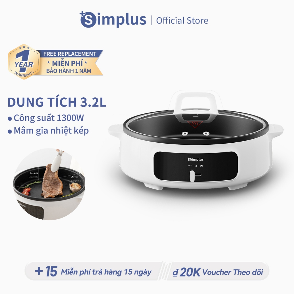 Nồi Lẩu Điện Đa Năng Simplus 3.2L Nhúng chiên xào DHGH001 - Bảo Hành 1 Năm 1 Đổi 1 | Shopee Việt Nam