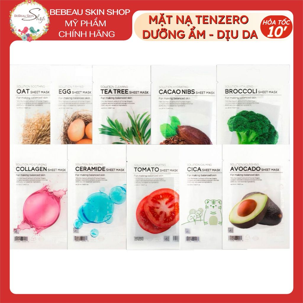 Mặt Nạ Tenzero Solution Moisturizing Sheet Mask trong suốt dưỡng ẩm dưỡng trắng căng bóng phục ...