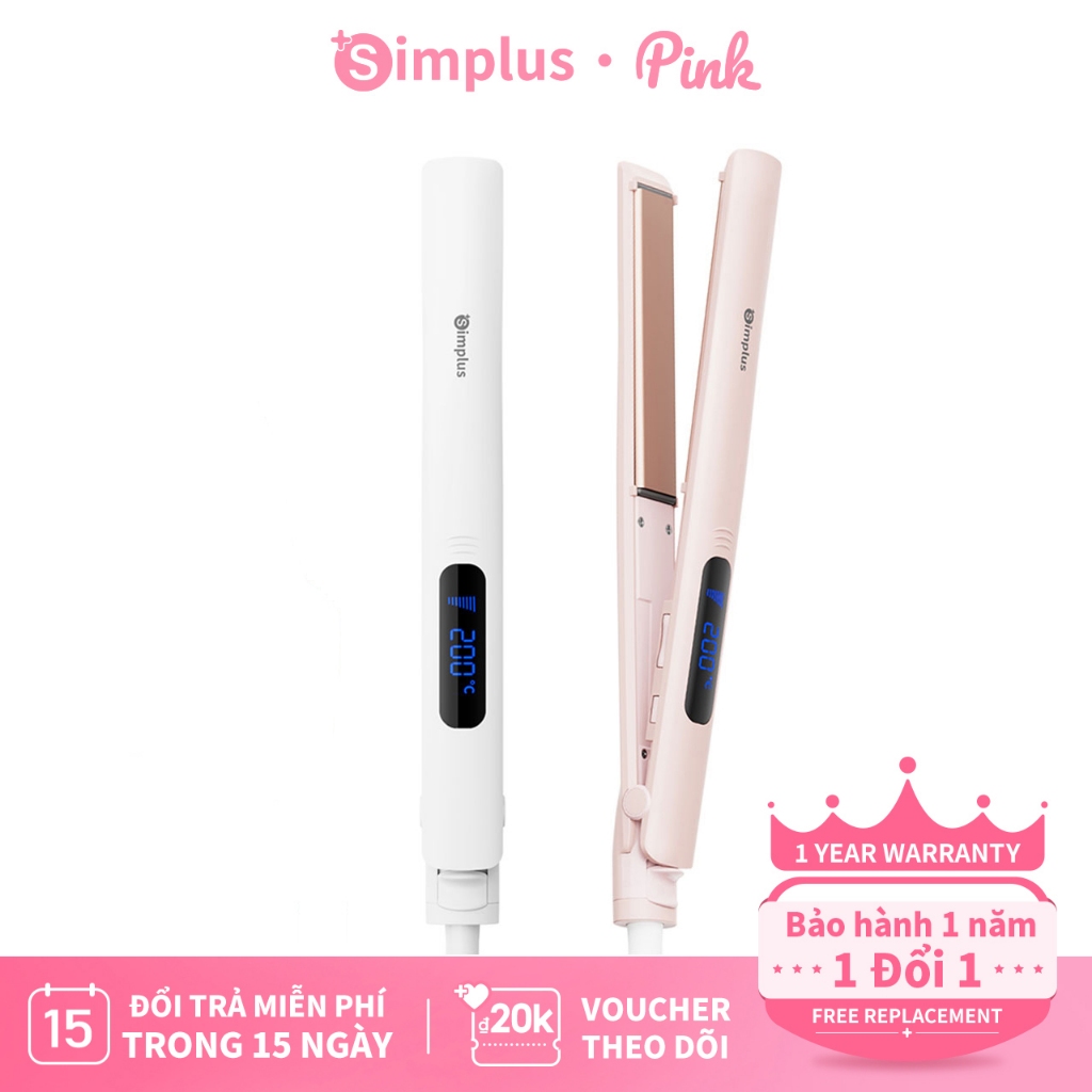 Simplus Pink Máy duỗi tóc Màn hình LED - 9 Mức nhiệt, Phủ men gốm cao cấp ZFBA003 - Bảo Hành 1 ...
