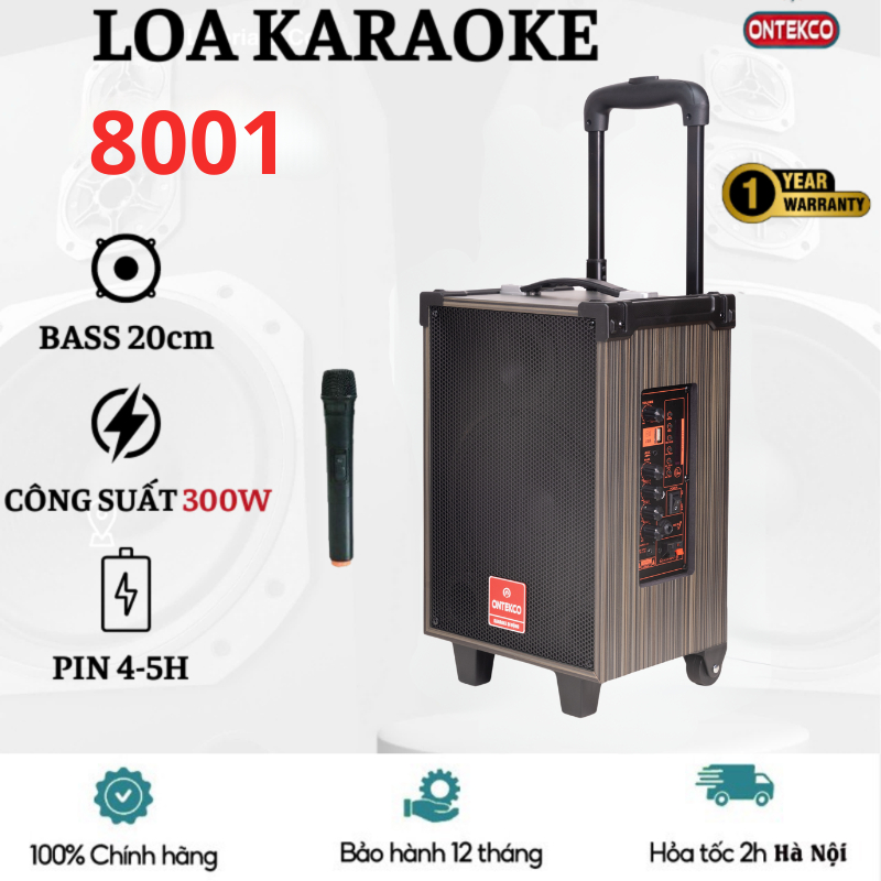 [TẶNG KÈM MICRO] Loa kéo di động Ontekco 8001 kết nối blutooth - Bass 20 - Công suất 30W - Dễ ...