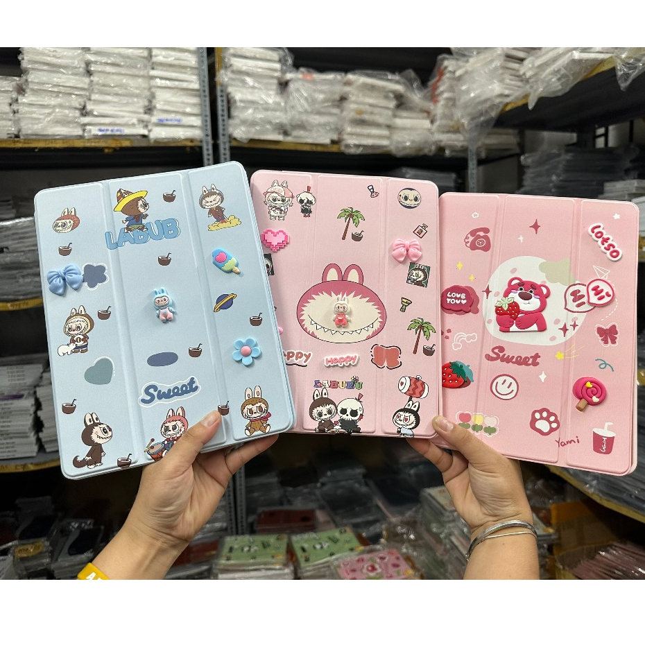 🌟CUTE LABUBU🌟Ốp lưng bao da khay bút hình nổi IPAD 1 2 3 4 5 6 7 8 9.7 ...