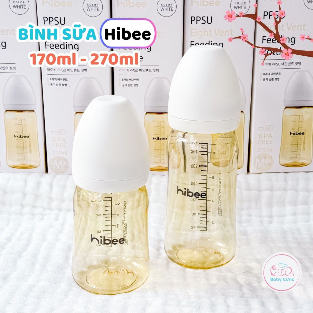 Bình sữa Hibee Hàn Quốc 170ml / 270ml trơn, chống đầy hơi với 8 van ...