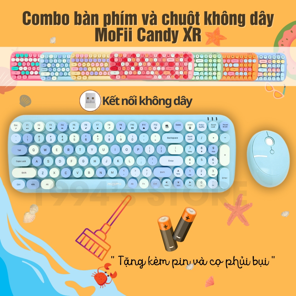 BỘ COMBO BÀN PHÍM GIẢ CƠ VÀ CHUỘT KHÔNG DÂY MOFII CANDY XR và MOFII CANDY S CANDY MIXED - Tặng ...
