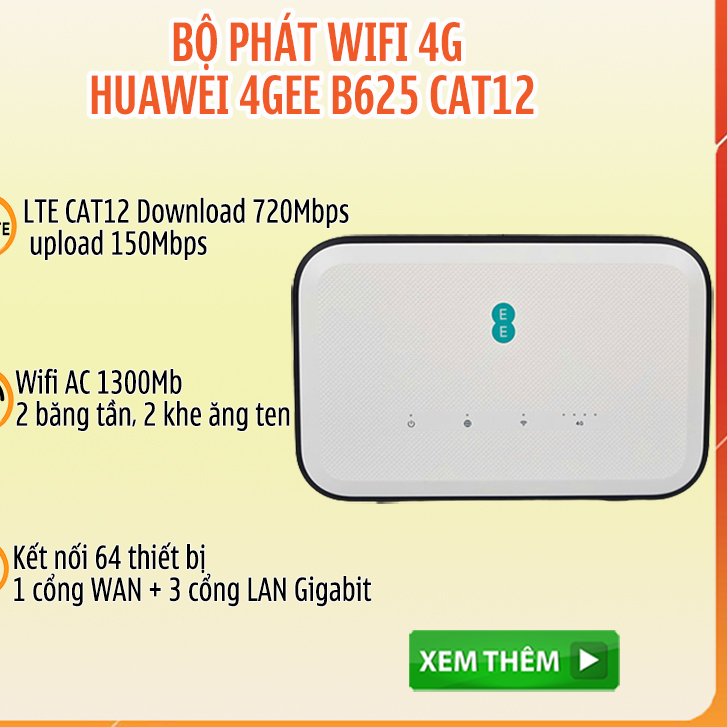 Bộ Phát Wifi 4G Huawei 4GEE B625 LTE CAT12 Tốc Độ 720Mbps, WiFi AC Băng ...