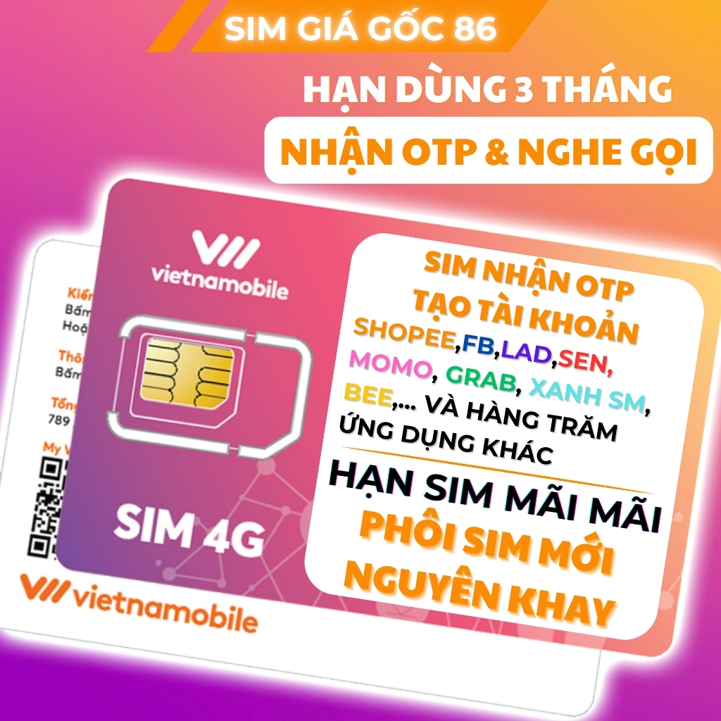 [GIÁ SỐC] Sim nhận OTP, Tạo tài khoản - Hạn 3 tháng (Tạo FB,Shopee,LAD,Bank,Bee,...Không tạo ...