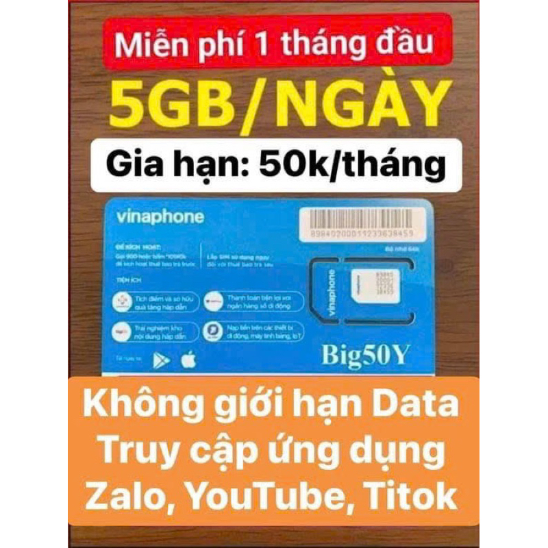 [ Miễn phí data 14 tháng] Sim data 4g vinaphone big50y, TD49, D159V, U1500 | Shopee Việt Nam