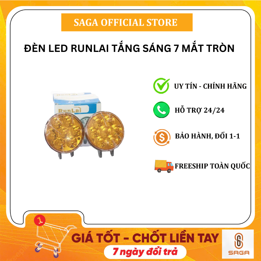 Đèn Led tăng sáng xe tải máy xúc 7 mắt tròn. Led Runlai giá 2 cái ...