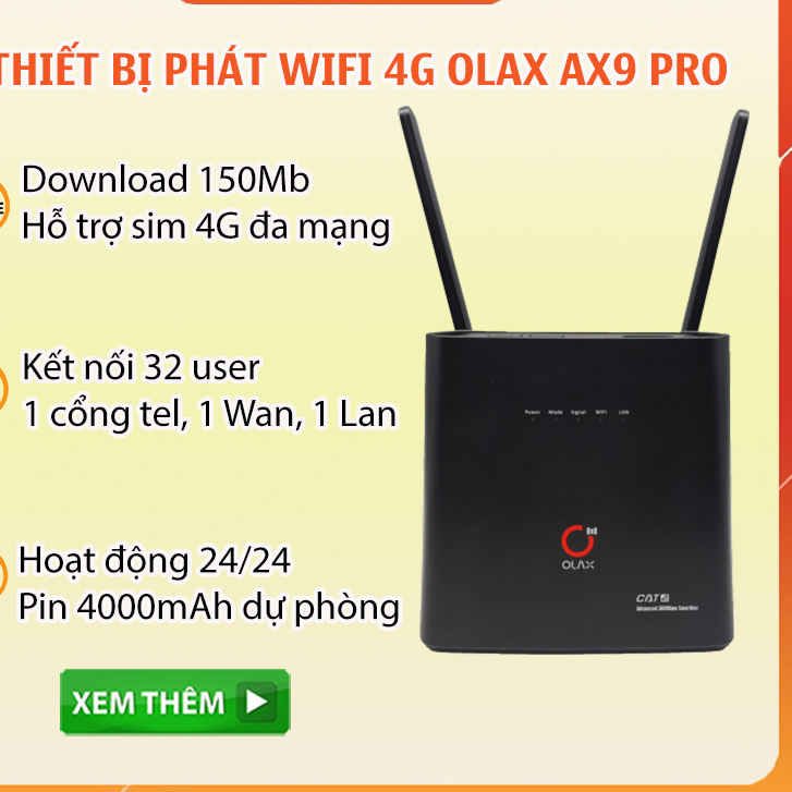 Bộ Phát Wifi Từ Sim 4G OLAX AX9 Pro – 300Mbps- Kết Nối 32 Thiết Bị – Có ...