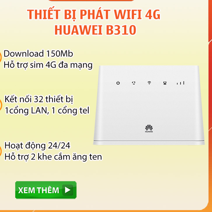 Bộ Phát Wifi 3G 4G Huawei B310 Tốc Độ Cao - Cổng Lan - Hỗ Trợ 32 user ...