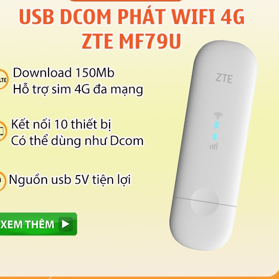 Dcom phát wifi 4g ZTE MF79U, USB PHÁT WIFI Từ Sim 3G 4G Phù Hợp Trên Ô ...