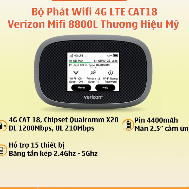 Bộ Phát Wifi Từ Sim 4G Verizon Mifi 8800L Tốc Độ 1200Mbps, Pin 4400mAh ...