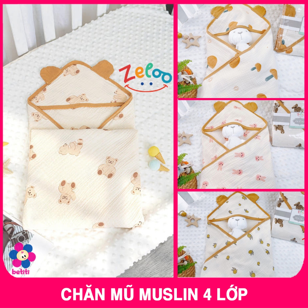 Chăn Mũ Sơ Sinh Zeloo - Chăn Ủ Quấn Có Mũ Cotton Muslin Cao Cấp Mùa Hè ...