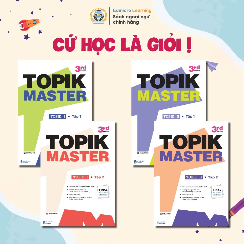 Sách TOPIK MASTER Luyện đề TOPIK I + TOPIK II với Đề thi mẫu chuẩn cấu trúc, có chấm chữa chi ...