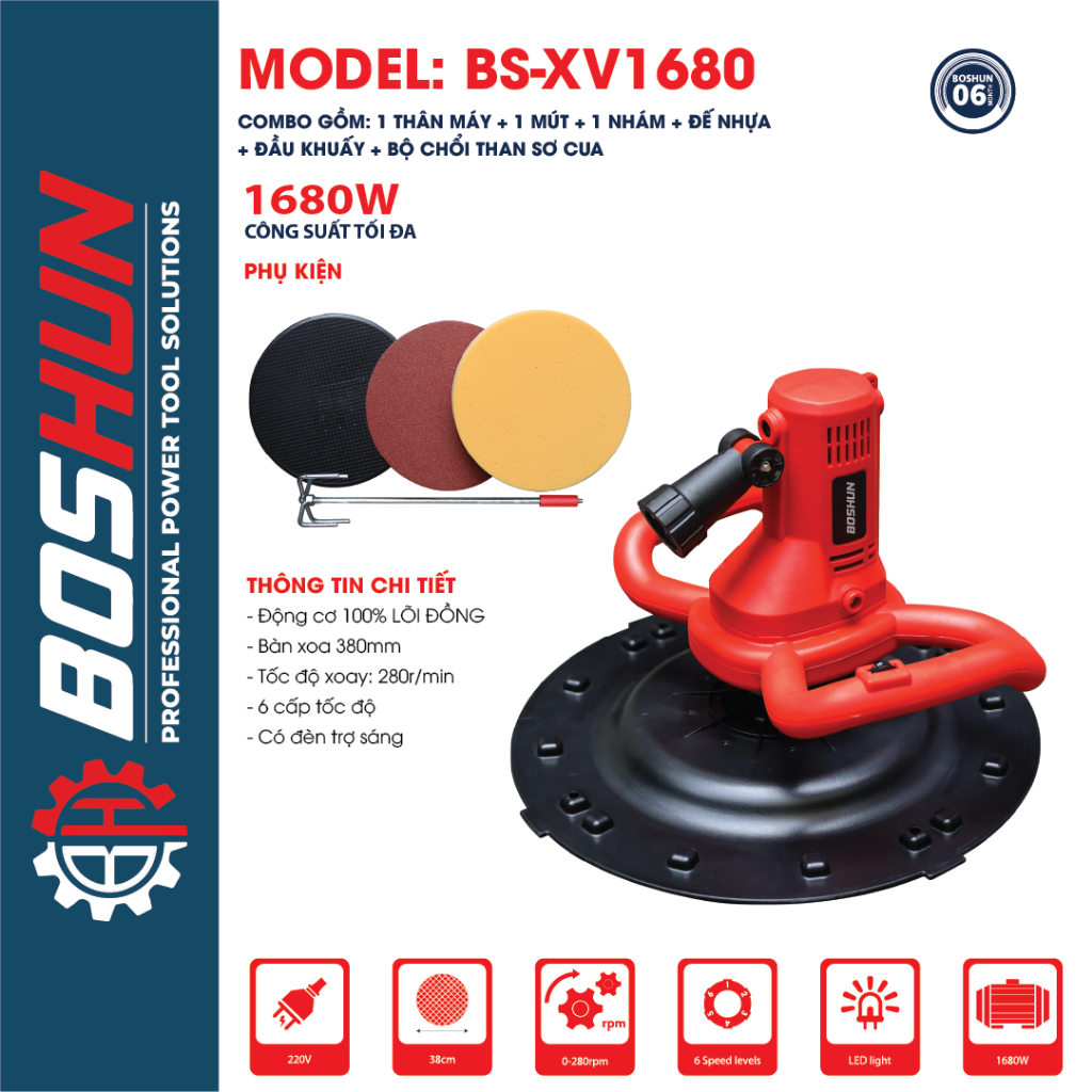 Máy Xoa Vữa Chát Tường BOSHUN BS-XV1680, Công Suất 1680W - 6 Tốc Độ ...