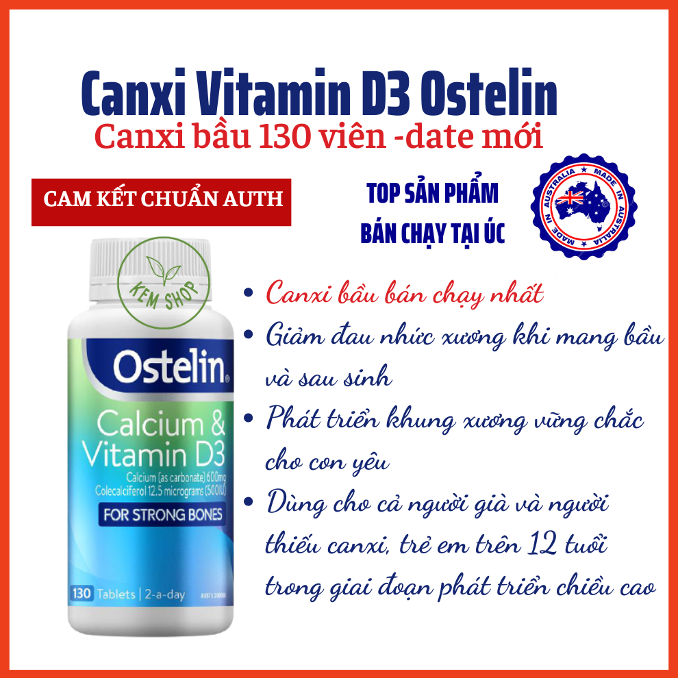 [Cam Kết Hàng Auth] Canxi bầu Ostelin Calcium & Vitamin d3 bổ sung Canxi, D3 cho bà bầu, mẹ cho ...