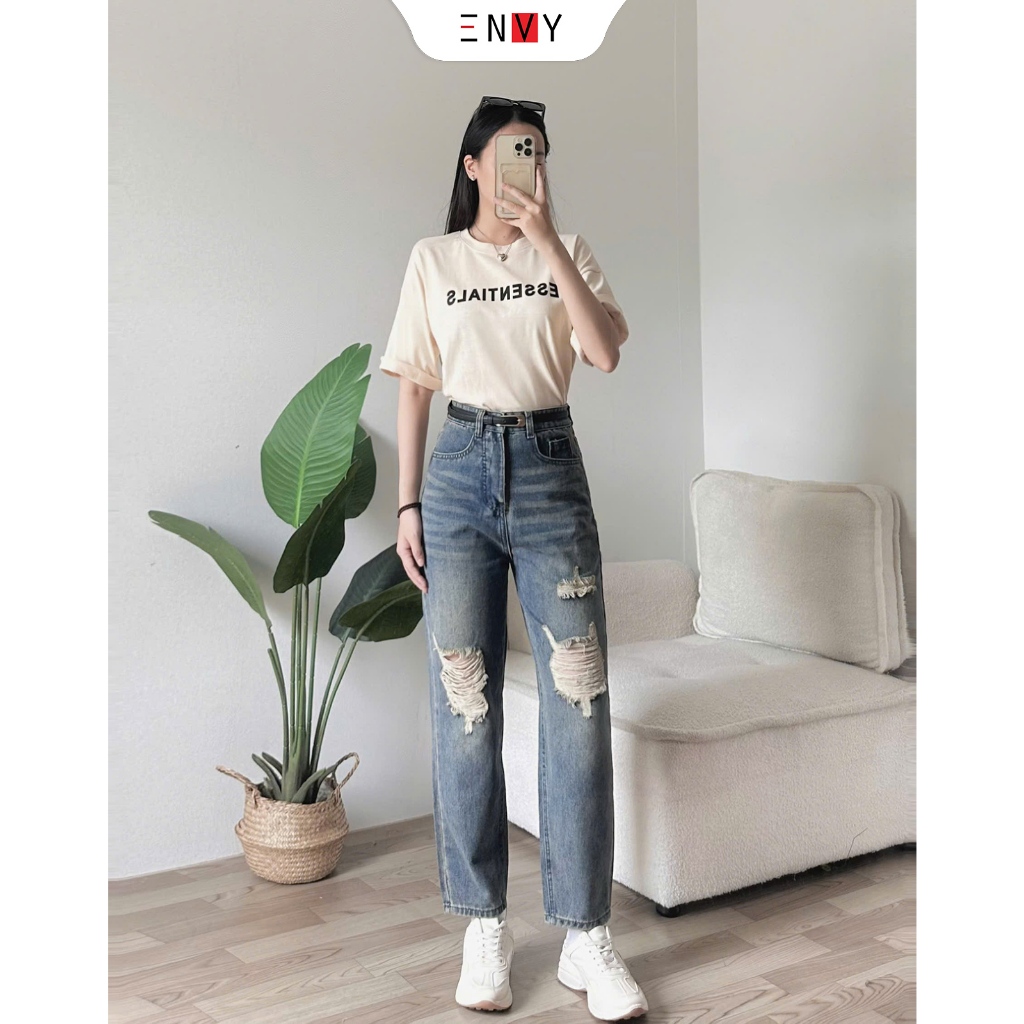 Quần Jean Baggy Phối Rách Kiểu Cá Tính ENVY J142 | Shopee Việt Nam