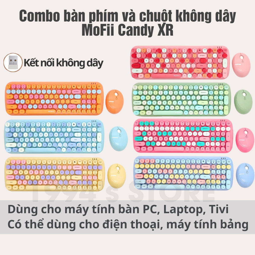 Combo bàn phím giả cơ và chuột không dây MoFii Candy XR - Dùng cho PC, Laptop, Tivi, Điện thoại ...