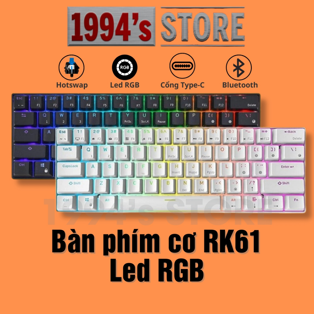 RK61 HOTSWAP - Bàn Phím Cơ Không Dây RK61 Version 4 - LED RGB Custom - Bluetooth 5.1 - Cáp Type ...