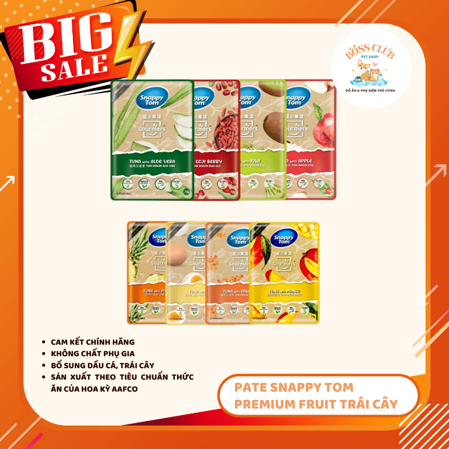PATE SNAPPY TOM PREMIUM FRUIT TRÁI CÂY CHO MÈO 70G - BOSS CLUB | Shopee ...