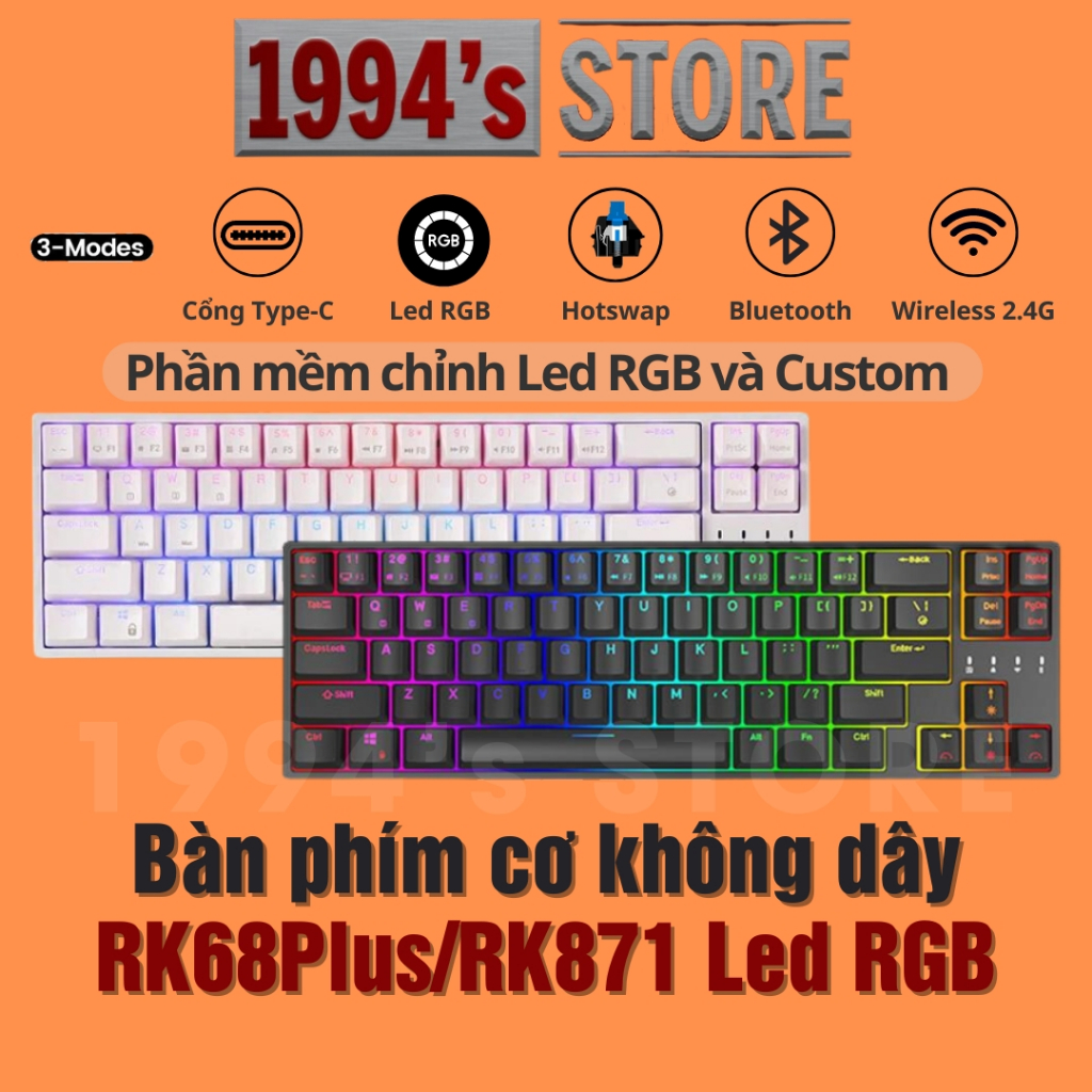 FREESHIP RK68 Plus Led RGB - Bàn phím cơ RK871 Version 4 - Có 3 modes Bluetooth 5.1 - Wireless 2 ...