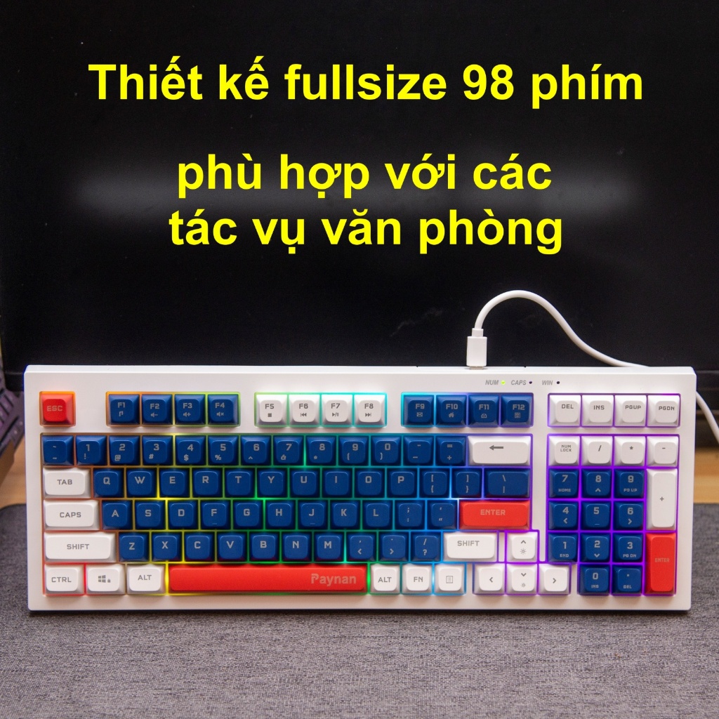 Bàn phím văn phòng P2 Paynan chống ồn kết nối cáp rời 98 phím đèn led ...