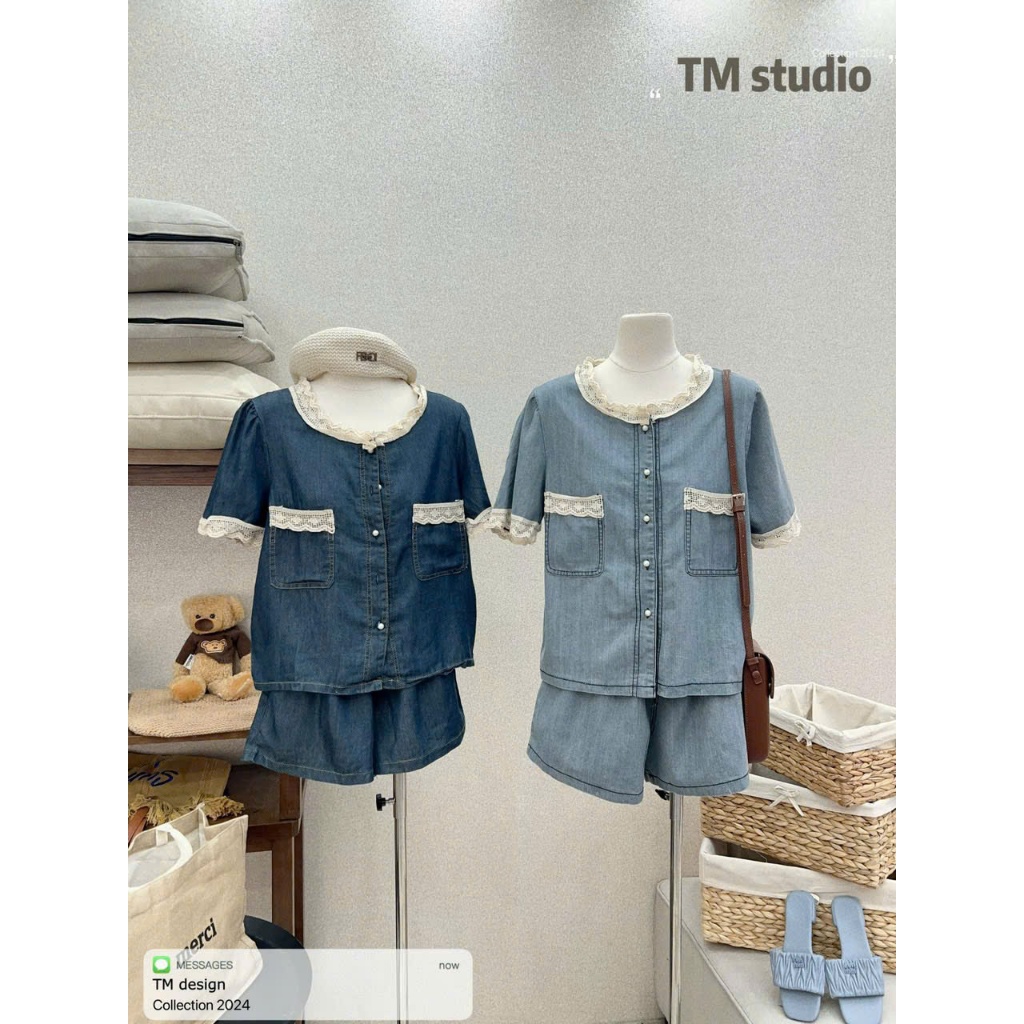 Set jean tay ngắn phối ren TM | Shopee Việt Nam