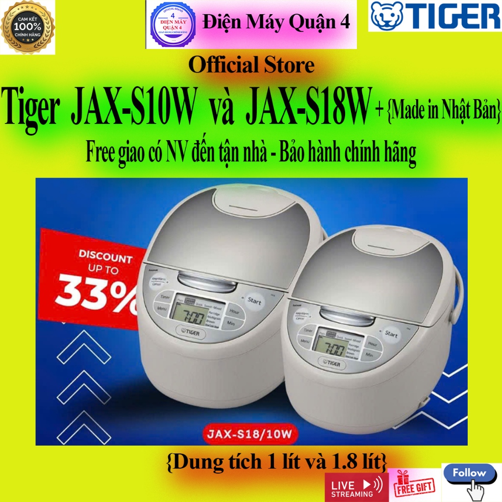 Nồi cơm điện Tiger JAX-S18W 1.8 lít / Tiger JAX-S10W 1 lít , cam kết ...