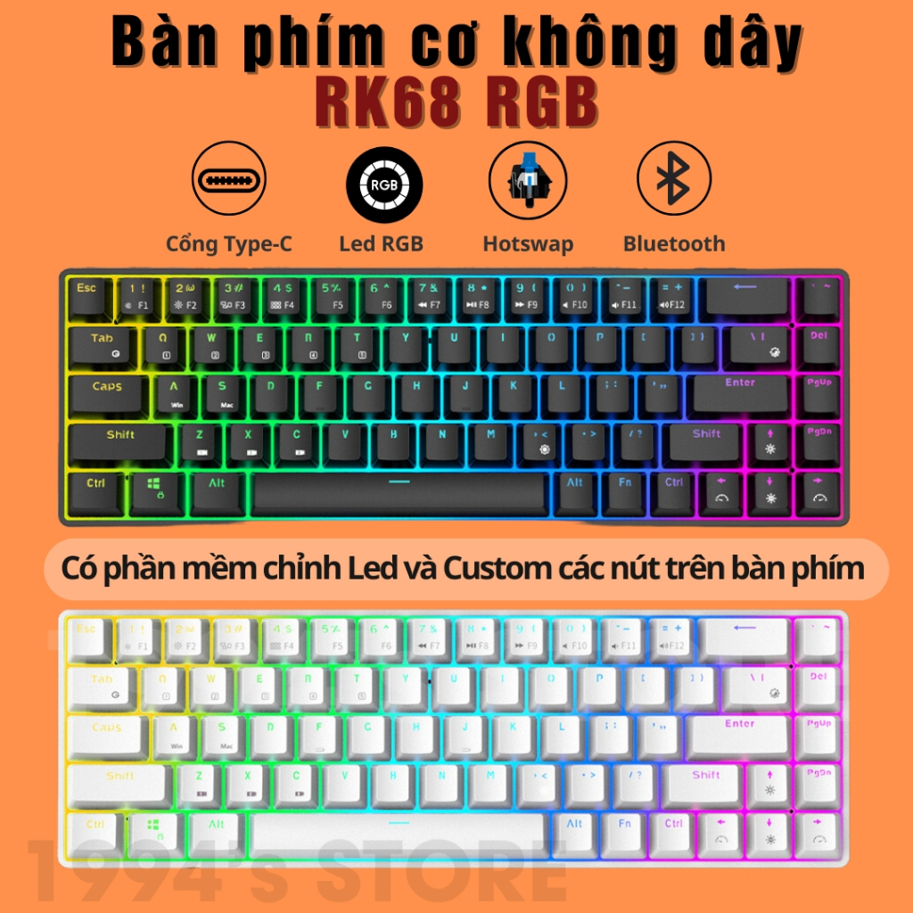 RK855 Led RGB - HOTSWAP l Bàn phím cơ chơi game không dây RK68 ...