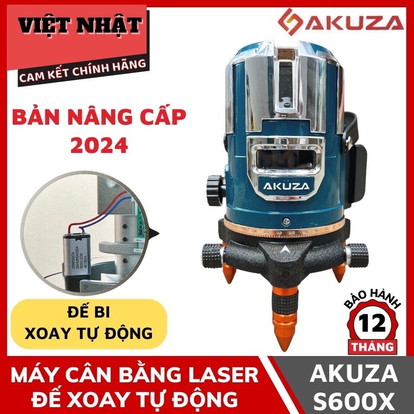 Máy cân bằng laser 5 tia xanh đế xoay tự động Akuza S600X bóng Led siêu sáng, đế bi - kèm 2 pin ...