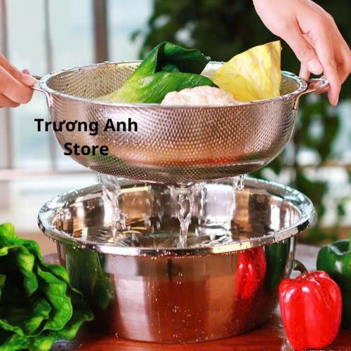 Bộ thau + rổ inox 304 cao cấp rửa rau vo gạo rửa thực phẩm, Compo thau ...