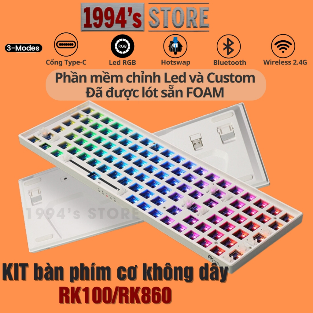 KIT Bàn phím cơ RK100 RK860 Led RGB - Đã LÓT FOAM - Bluetooth 5.0 ...