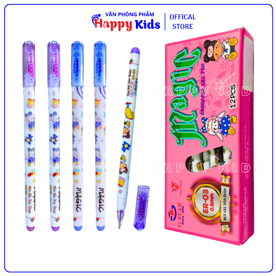 Hộp 12 Cây Bút Gel Xóa Được Ngòi 0.5mm G-Star ER03 (Mực Xanh/Tím) - Màu Mực Đậm, Nét Nhỏ Thanh ...