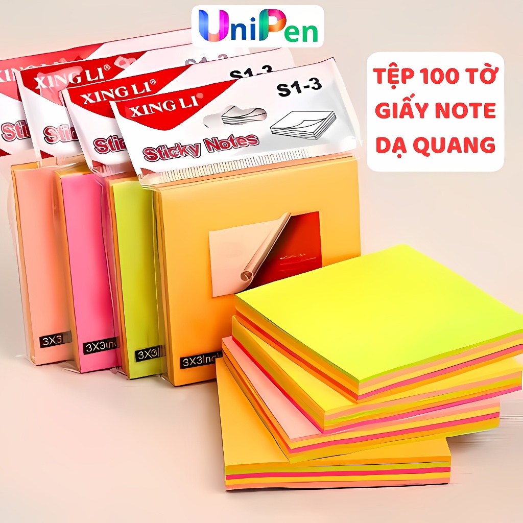 Tệp 100 Tờ Giấy Note Dạ Quang Mix Màu Giấy Nhớ Ghi Chú Cho Học Sinh Văn ...