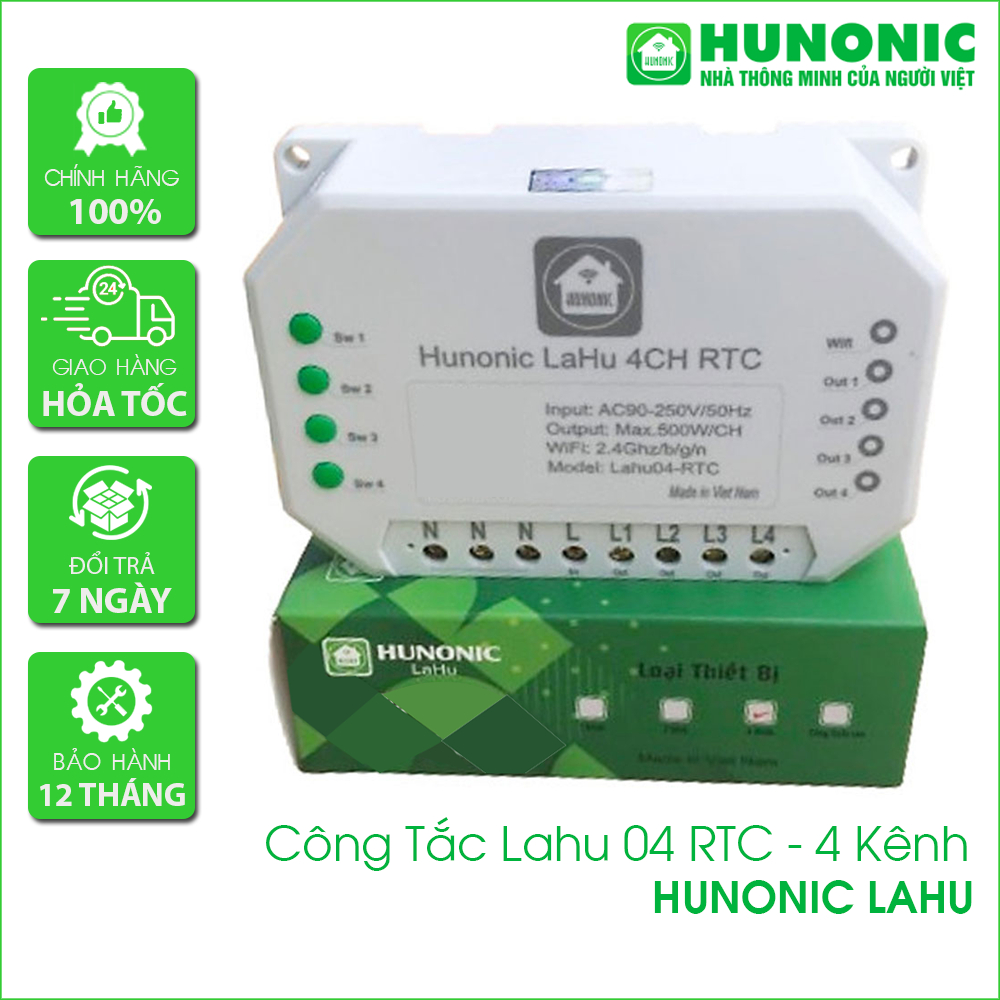 Công Tắc Thông Minh Hunonic Lahu 04 RTC Tích Hợp IC Thời Gian Thực, Điều Khiển Từ Xa, Hẹn Giờ ...