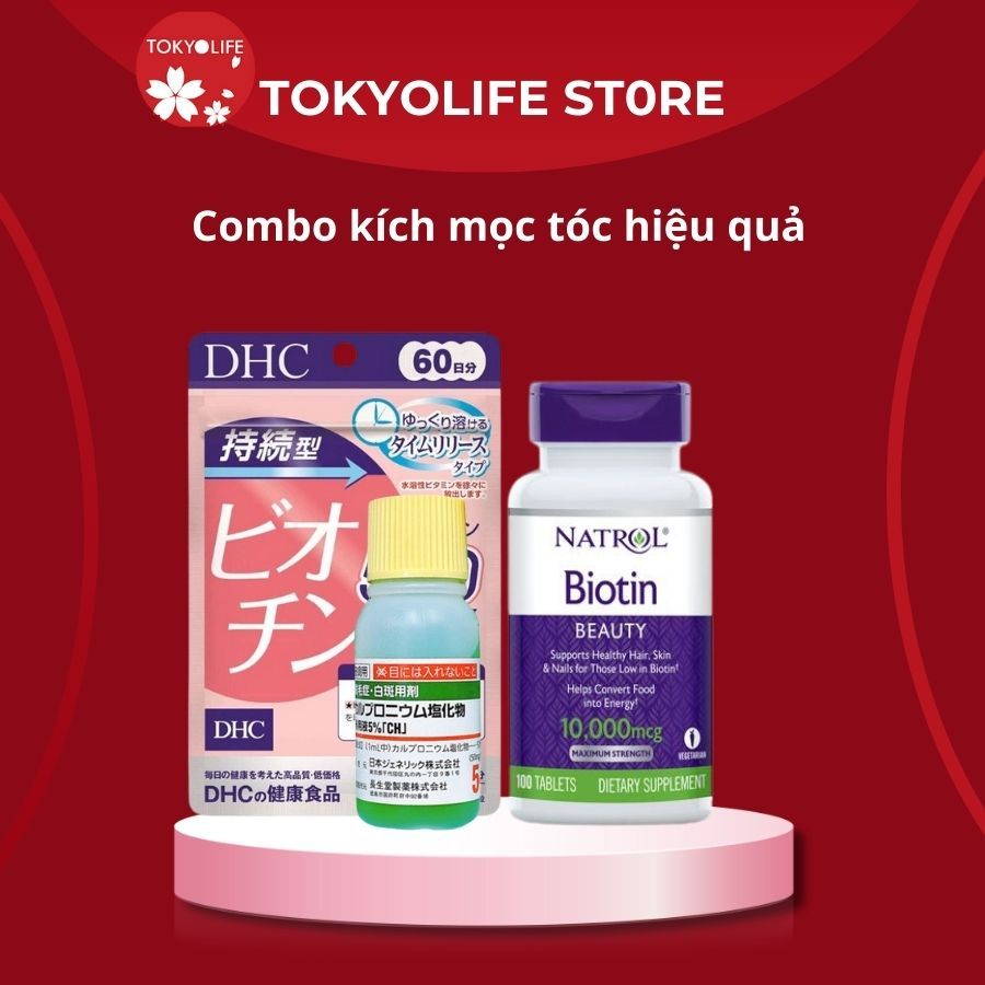 Combo Hỗ Trợ Mọc Tóc Natrol Biotin 10000 Mcg 100 Viên Mỹ, Biotin DHC 60 ngày và Sato 30ml hiệu ...