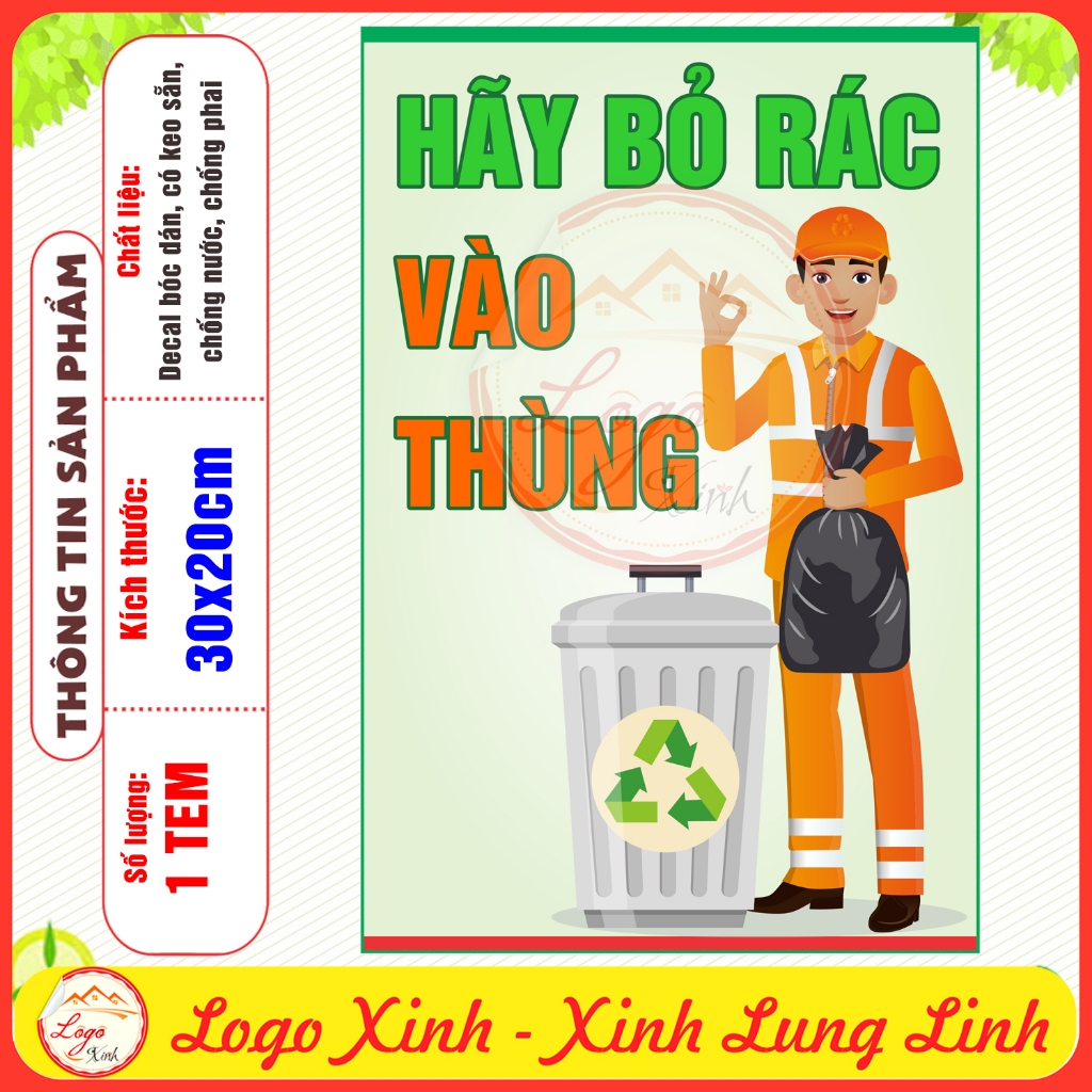 Logo Tem Sticker Hãy Bỏ Rác Vào Thùng Rác Để Giữ Gìn Vệ Sinh Môi Trường ...