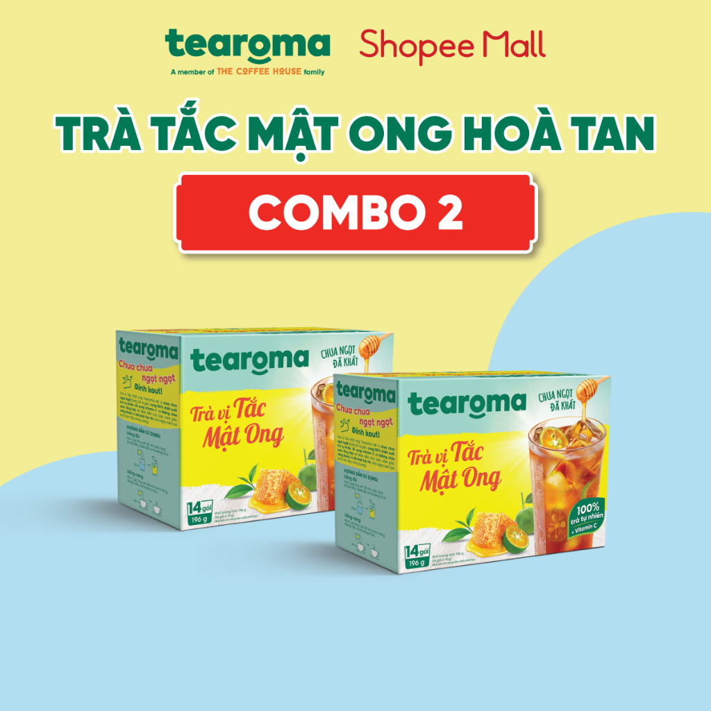 Combo 2 Trà Tearoma hòa tan vị Tắc mật ong hộp 196g (14 gói x 14g ...