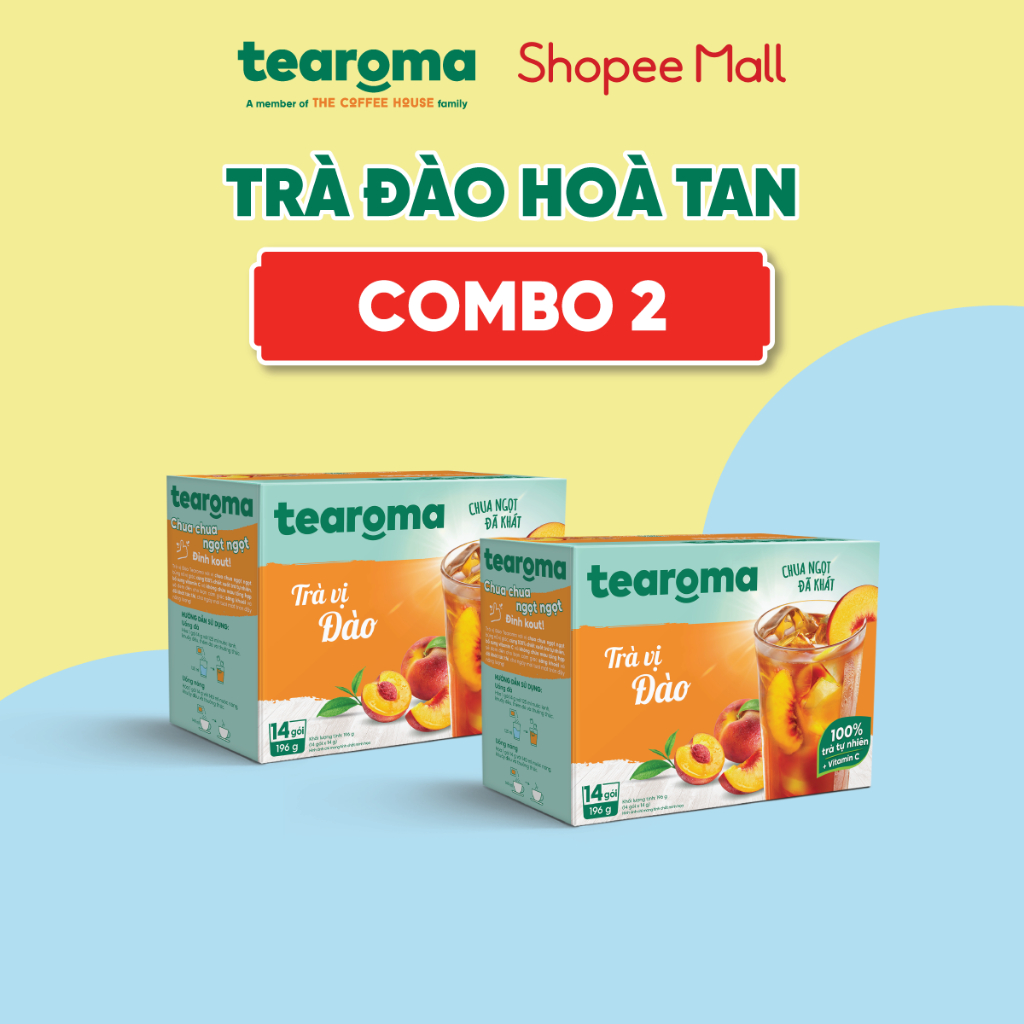 Combo 2 Trà Tearoma hòa tan vị Đào hộp 196g (14 gói x 14g) | Shopee Việt Nam