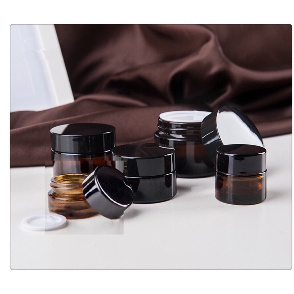 Hũ thủy tinh Nâu 5g / 10g / 15g / 20g / 30g/ 50g/ 100g nắp đen và vàng - Hủ lọ chiết kem, đựng ...