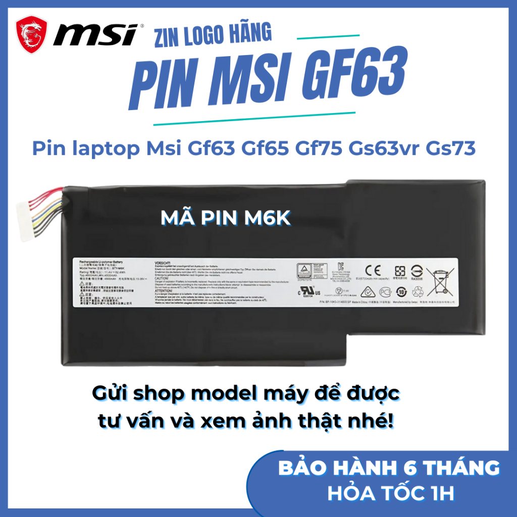 Pin Laptop MSI GF63 GF75 GF73-8RC 7RG 7RG-005 52.4WH BTY-M6K MS-17B4 MS ...