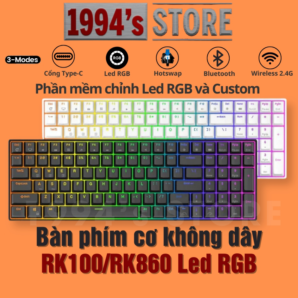 RK860 Version 4 HOTSWAP - Bàn phím cơ không dây RK100 RK860 Bluetooth 5 ...