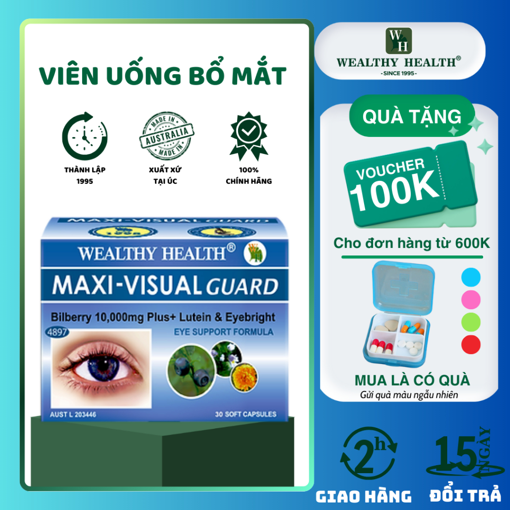 Viên uống bổ mắt Maxi-Visual Guard Bilberry 10000 Plus Wealthy Health ...
